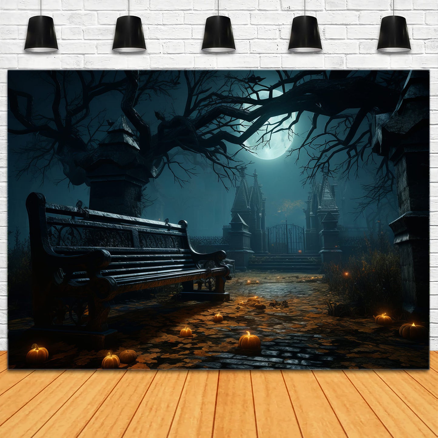 Ghostly Cemetery Crossroad Halloween Backdrop RR7-56 – Dbackdrop
