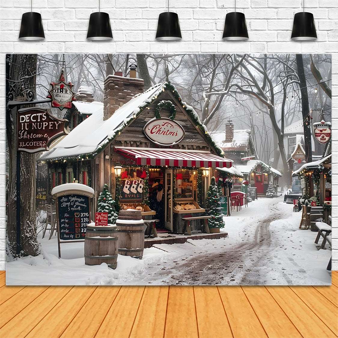 Christmas Cozy Village Market Backdrop RR7-570 – Dbackdrop
