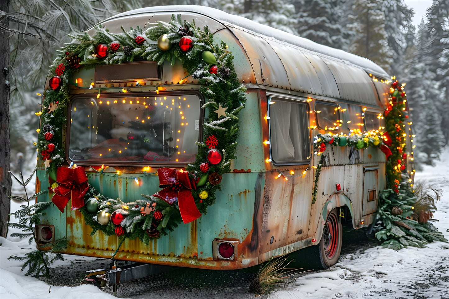 Christmas Vintage Holiday Trailer Backdrop RR7-583 – Dbackdrop