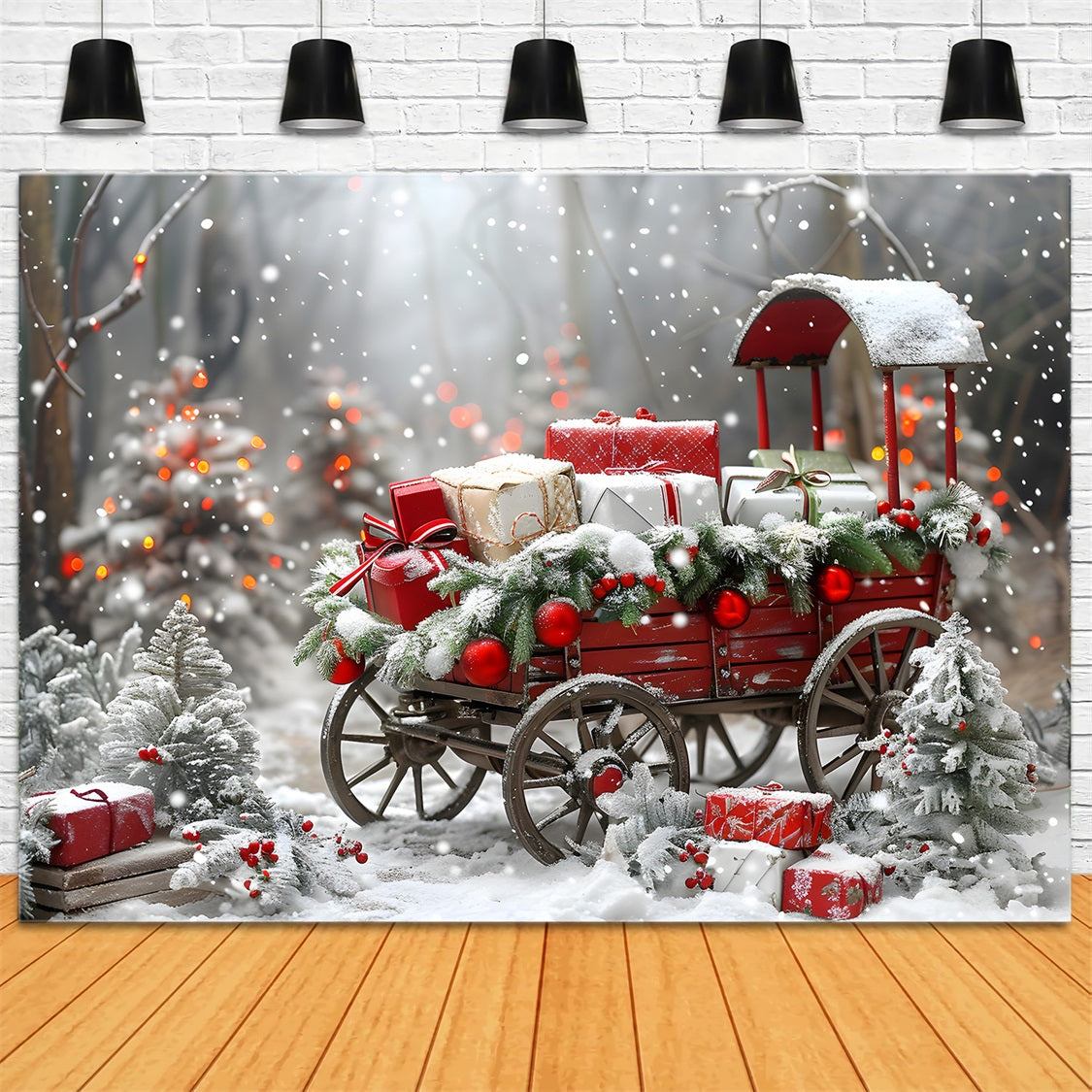 Christmas Festive Gift Cart Backdrop RR7-594 – Dbackdrop