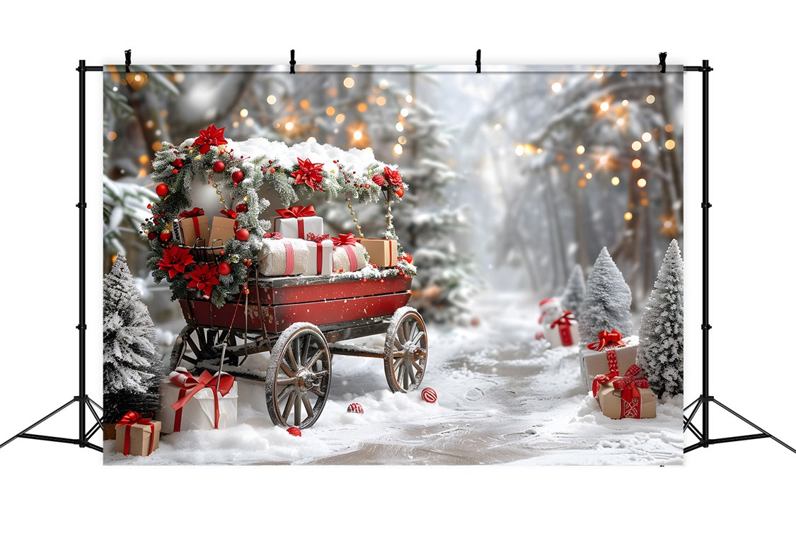Christmas Festive Gift Wagon Wonderland Backdrop RR7-596 – Dbackdrop