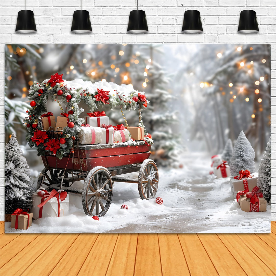 Christmas Festive Gift Wagon Wonderland Backdrop RR7-596 – Dbackdrop