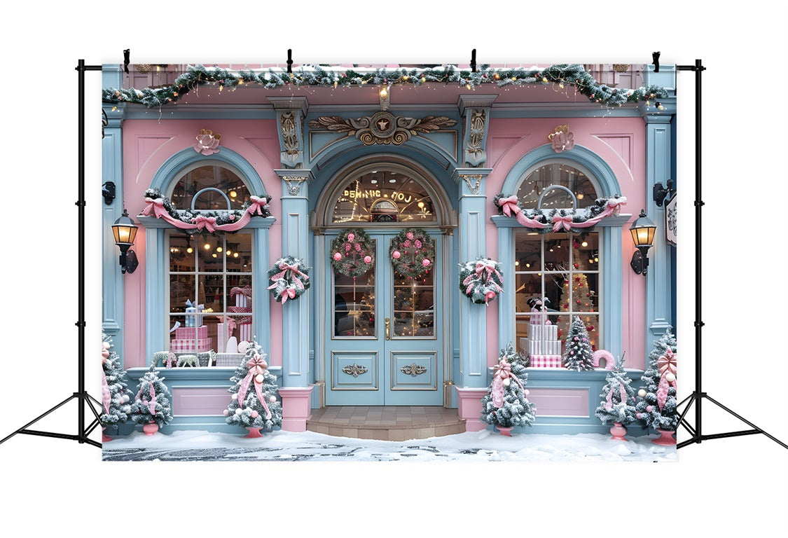 Christmas Pink Blue Festive Storefront Backdrop RR7-604 – Dbackdrop