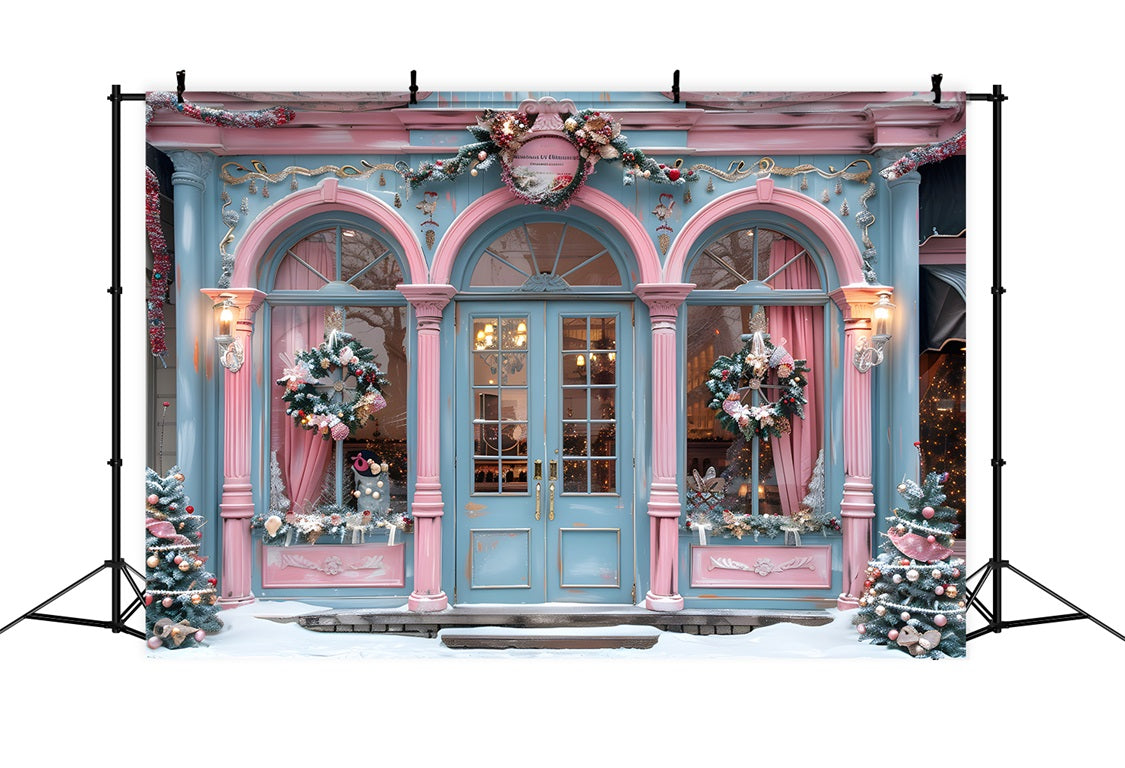 Christmas Pink Blue Boutique Storefront Backdrop RR7-605 – Dbackdrop