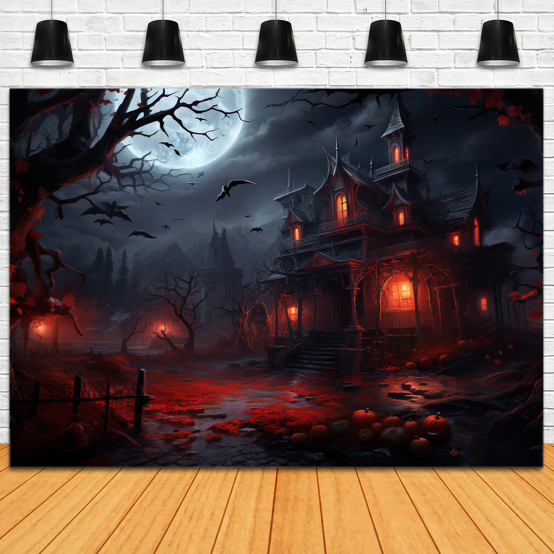 Spooky House Halloween Night Moon Backdrop RR7-61 – Dbackdrop