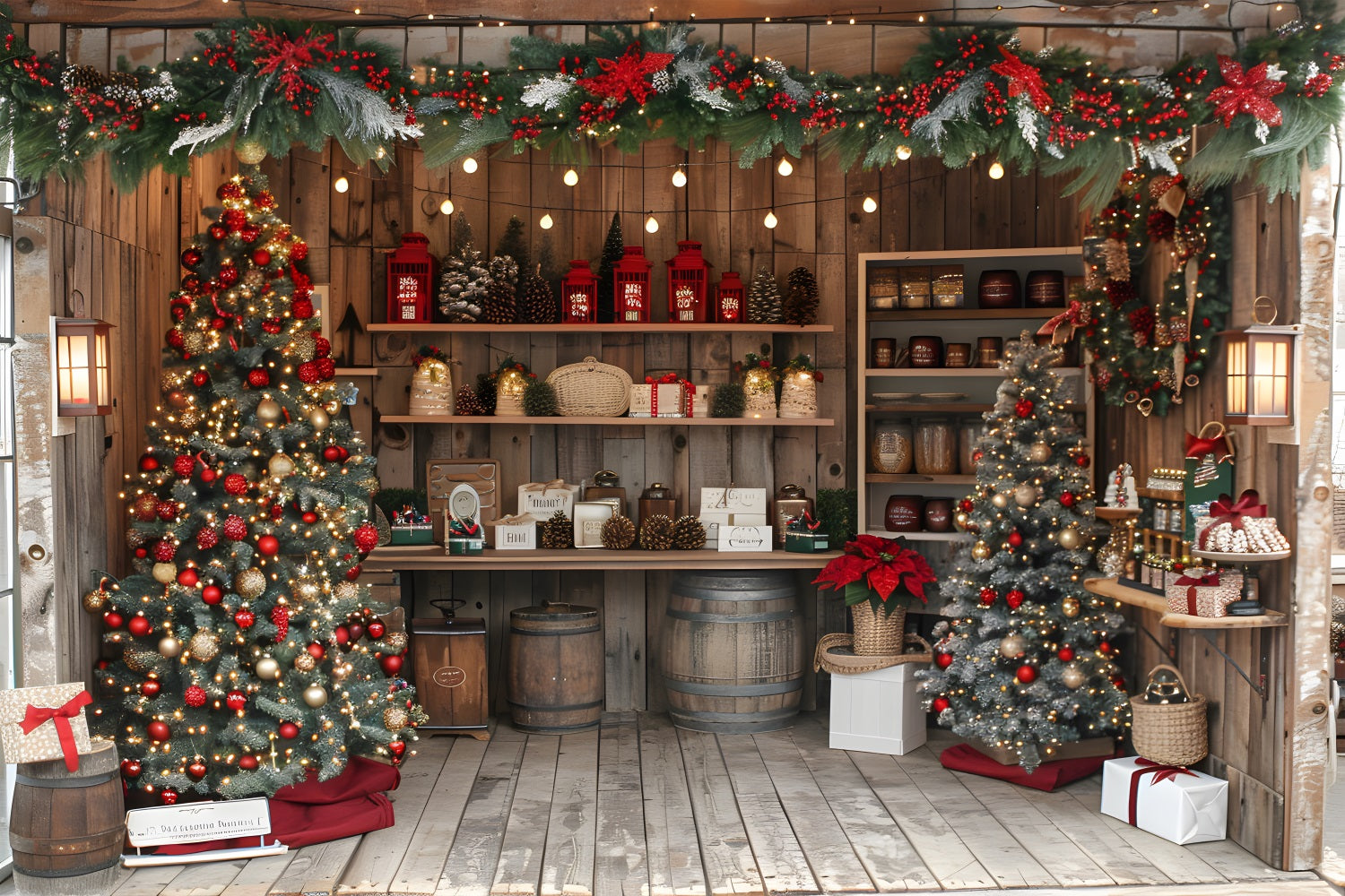 Christmas Rustic Market Stall Backdrop RR7-630 – Dbackdrop
