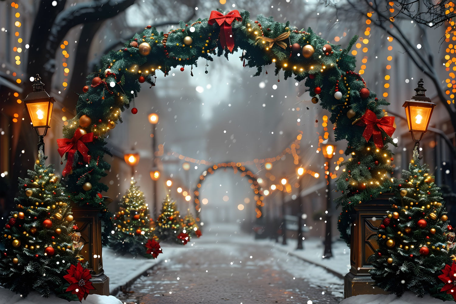 Christmas Festive Archway Lights Path Backdrop RR7-633 – Dbackdrop