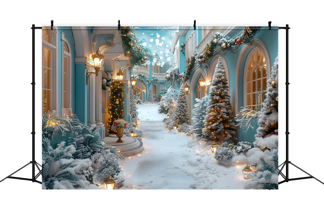 Christmas Enchanted Snowy Courtyard Backdrop RR7-645 – Dbackdrop