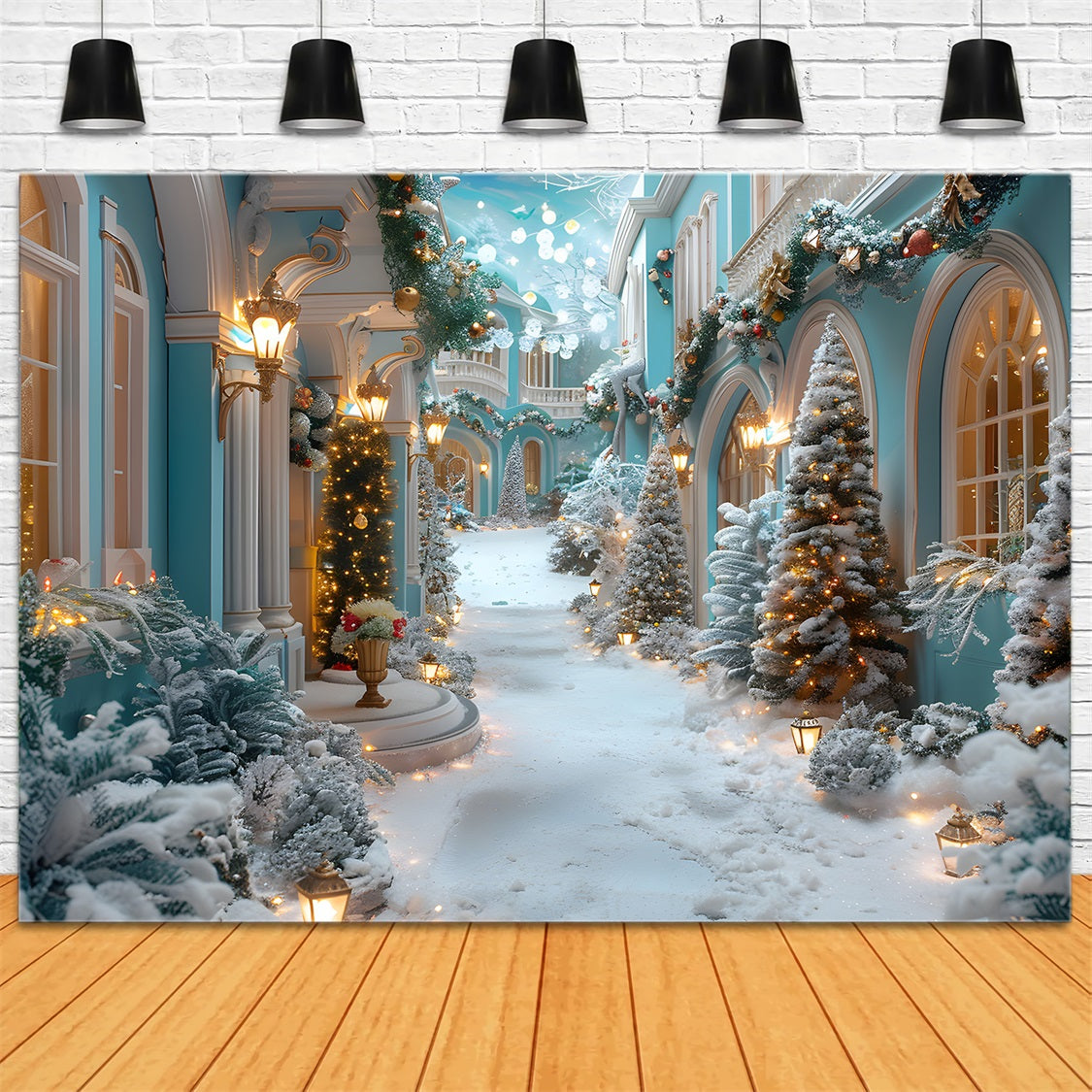 Christmas Enchanted Snowy Courtyard Backdrop RR7-645 – Dbackdrop