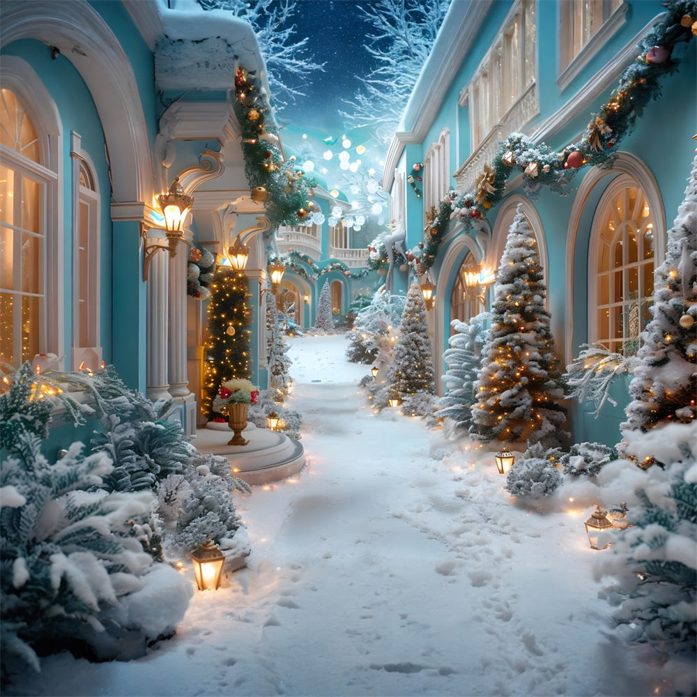 Christmas Enchanted Snowy Courtyard Backdrop RR7-645 – Dbackdrop