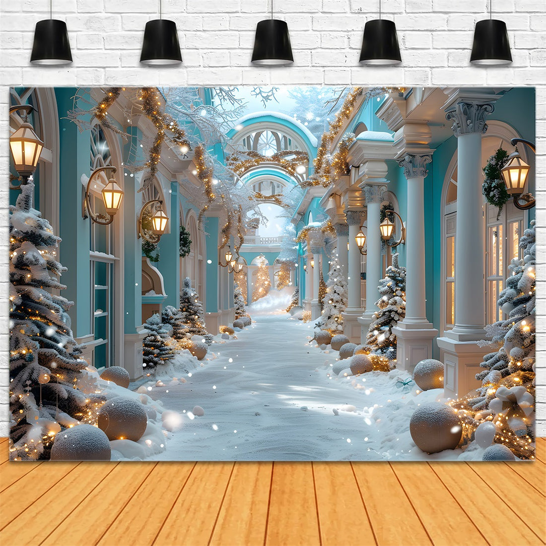 Christmas Elegant Blue Courtyard Backdrop RR7-647 – Dbackdrop