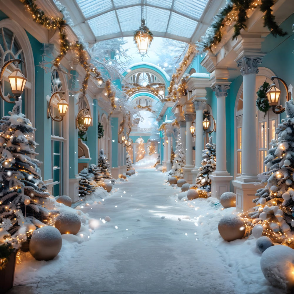 Christmas Elegant Blue Courtyard Backdrop RR7-647 – Dbackdrop