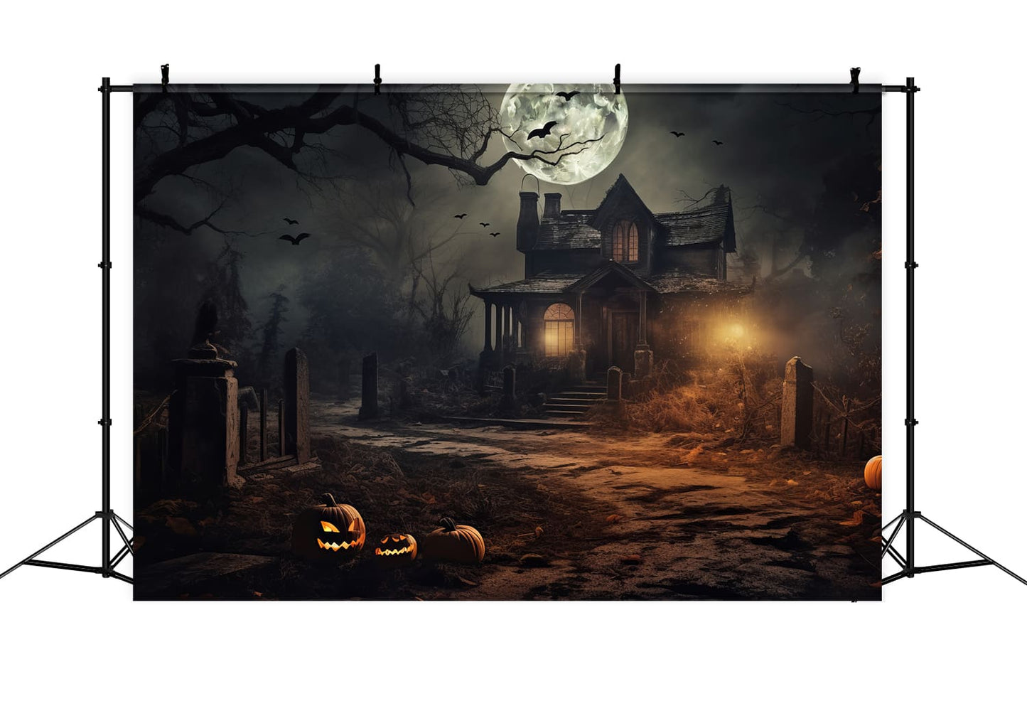 Halloween Forest Moonlit Night Bats Backdrop RR7-65 – Dbackdrop