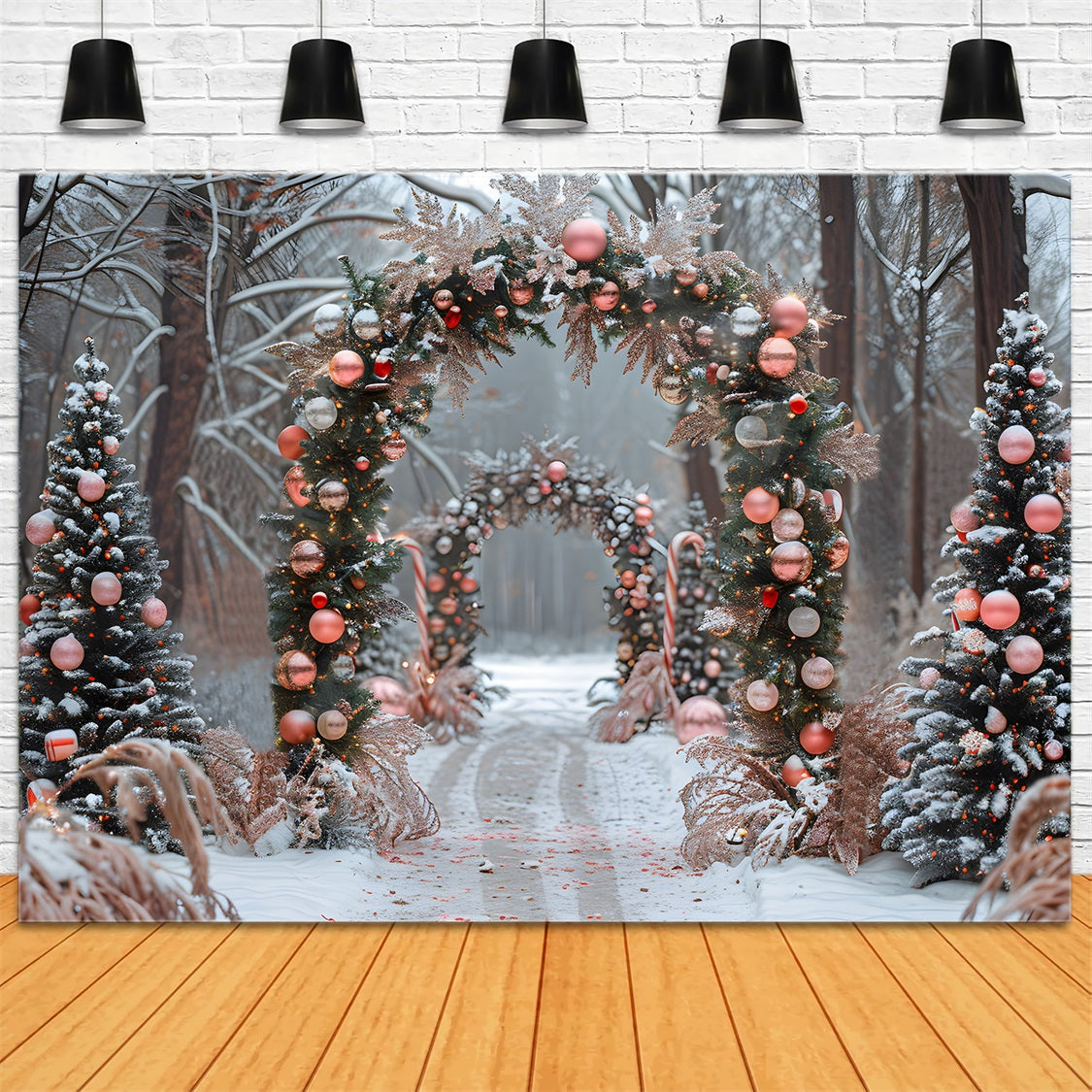 Christmas Pink Ornament Candy Cane Backdrop RR7-655 – Dbackdrop