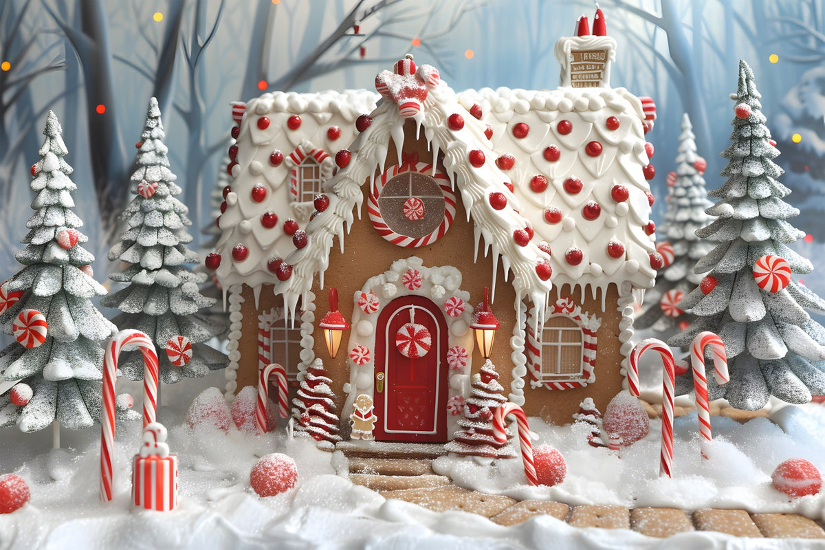 Christmas Peppermint Gingerbread House Backdrop RR7-658 – Dbackdrop