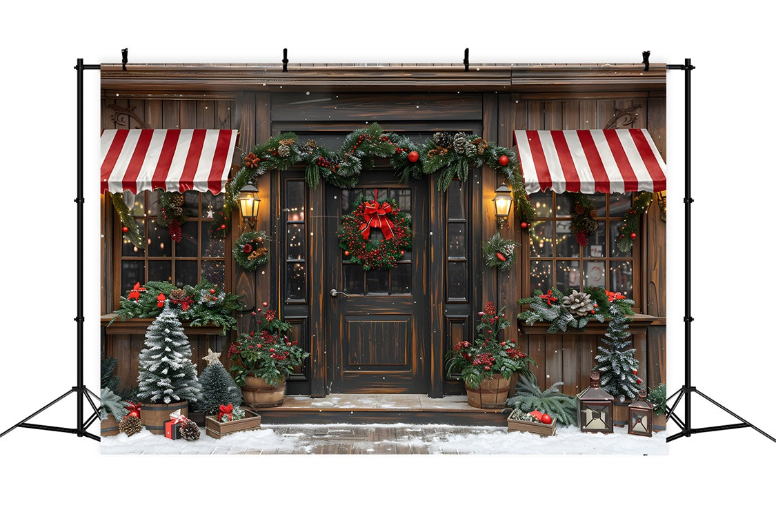 Christmas Rustic Storefront Wreath Backdrop RR7-666 – Dbackdrop