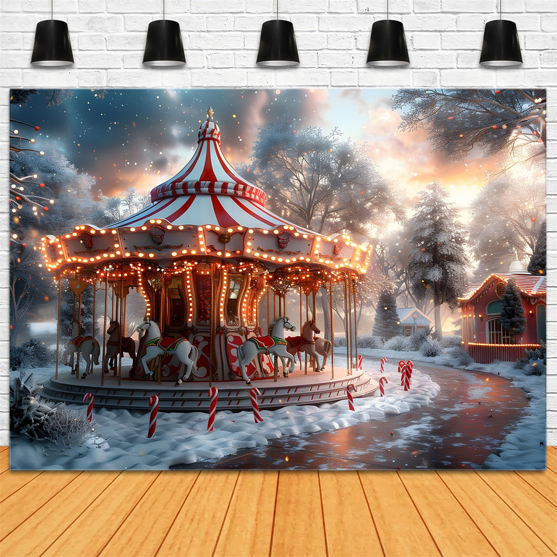 Christmas Carousel Dusk Winter Wonderland Backdrop RR7-675 – Dbackdrop