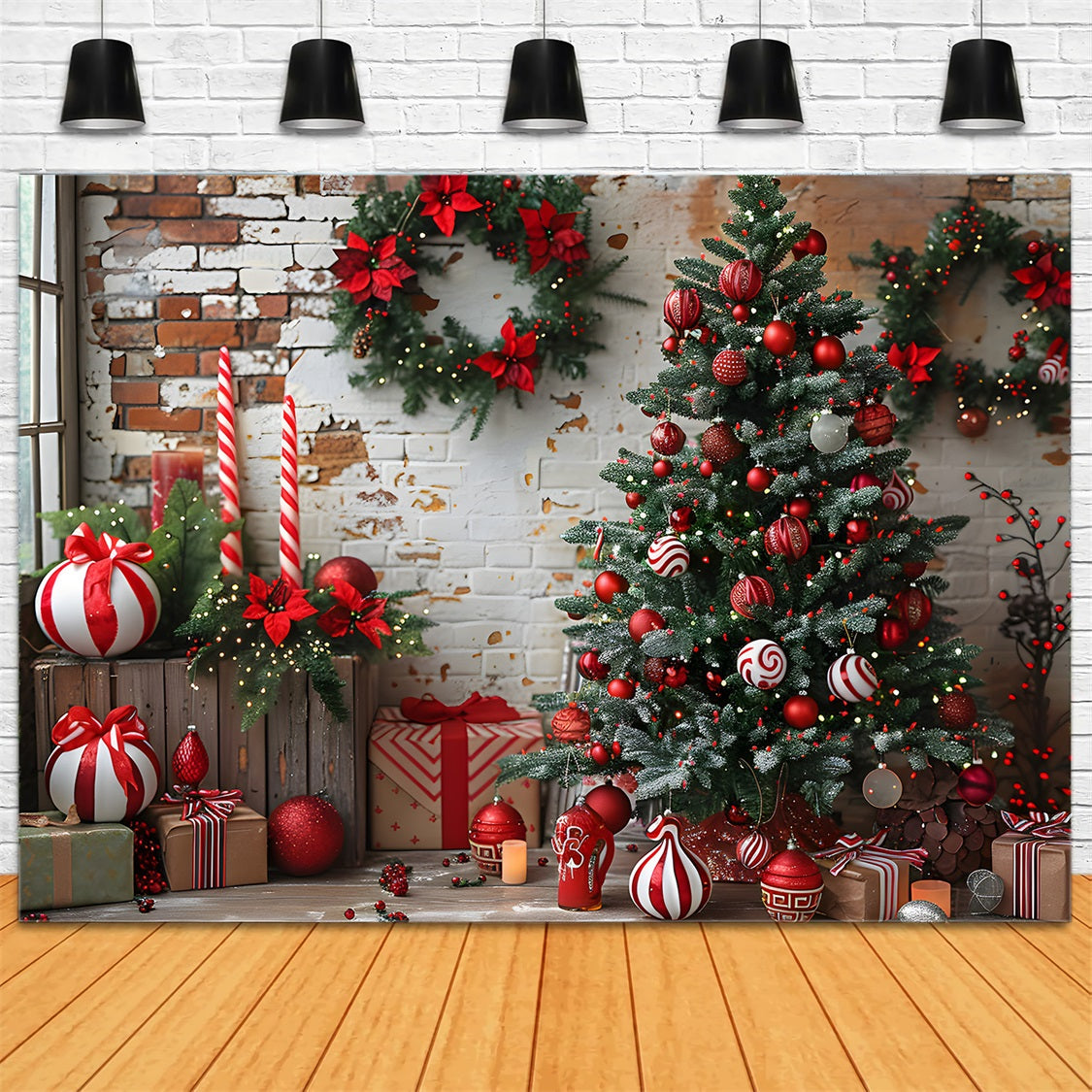 Christmas Brick Wall Red White Decorations Backdrop RR7-676 – Dbackdrop