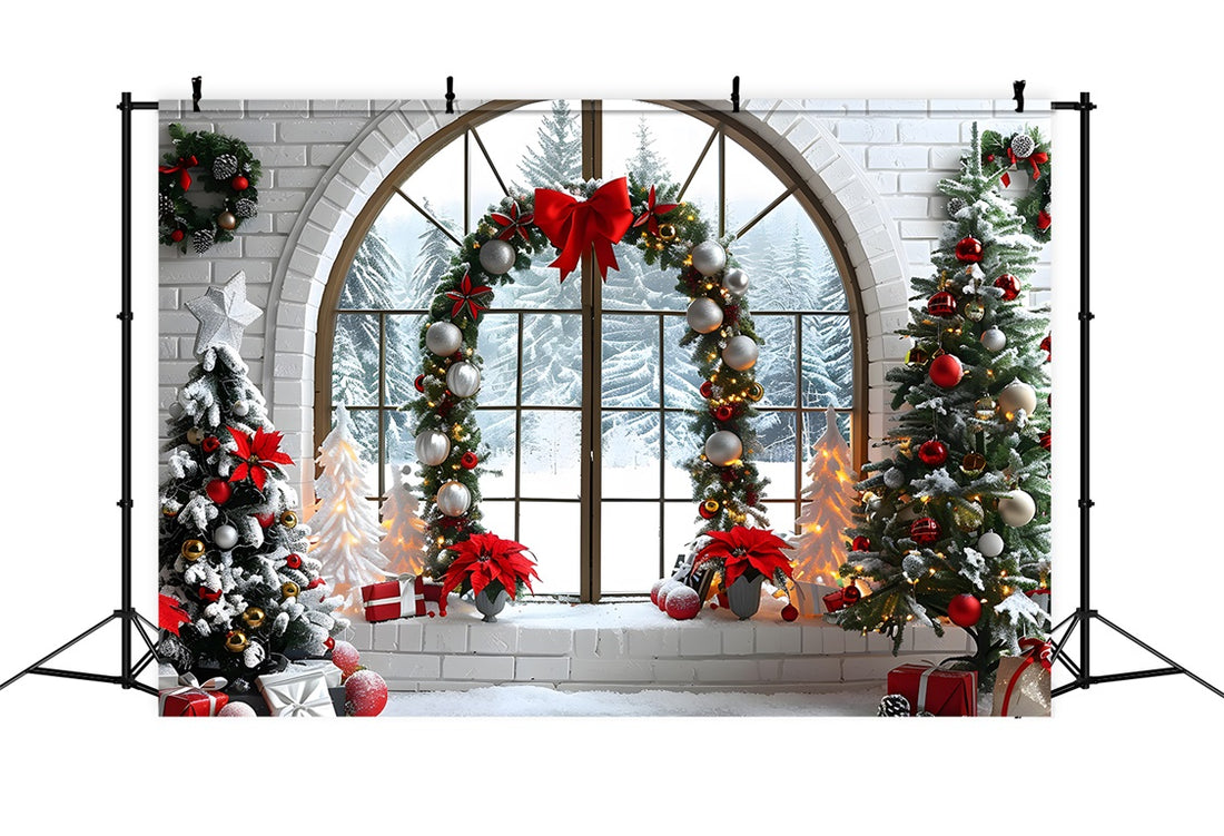 Christmas Window Snowy Forest View Backdrop RR7-693 – Dbackdrop