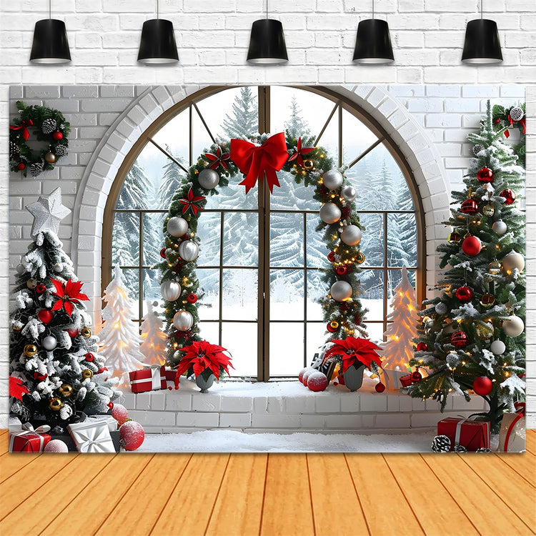 Christmas Window Snowy Forest View Backdrop RR7-693 – Dbackdrop