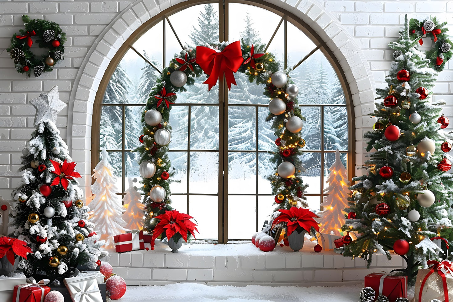 Christmas Window Snowy Forest View Backdrop RR7-693 – Dbackdrop