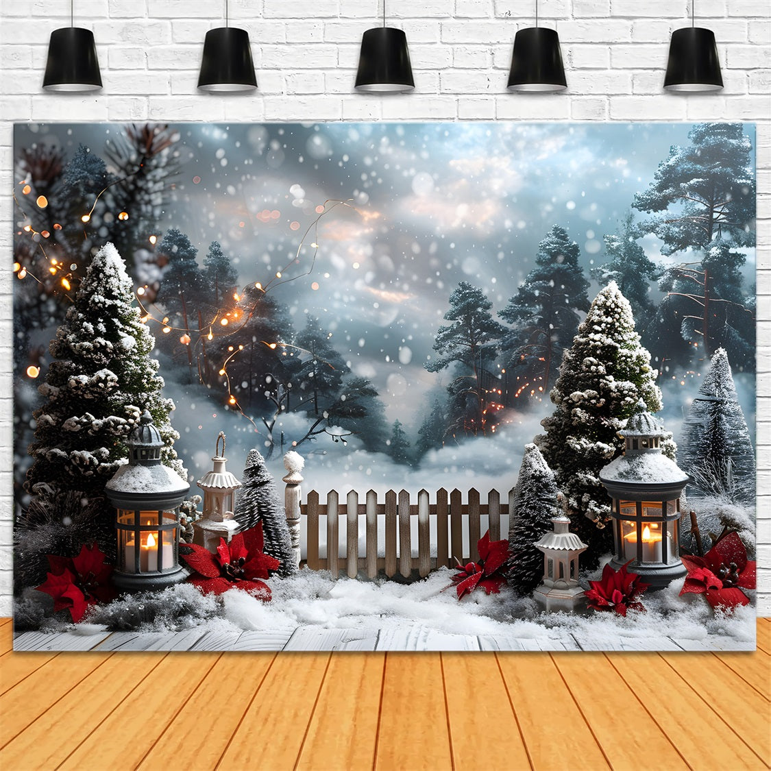 Christmas Lantern Lit Snowy Path Backdrop RR7-707 – Dbackdrop