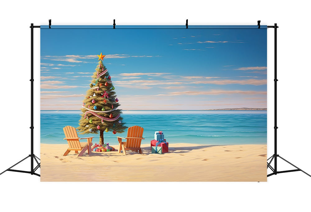 Christmas Tree Sea Beach Photography Backdrop RR7-716 – Dbackdrop