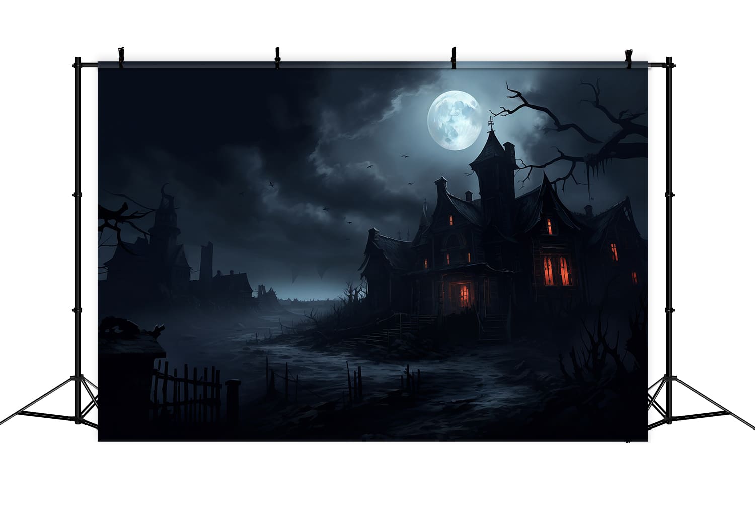 Halloween Moon Spooky House Photography Backdrop RR7-72 – Dbackdrop