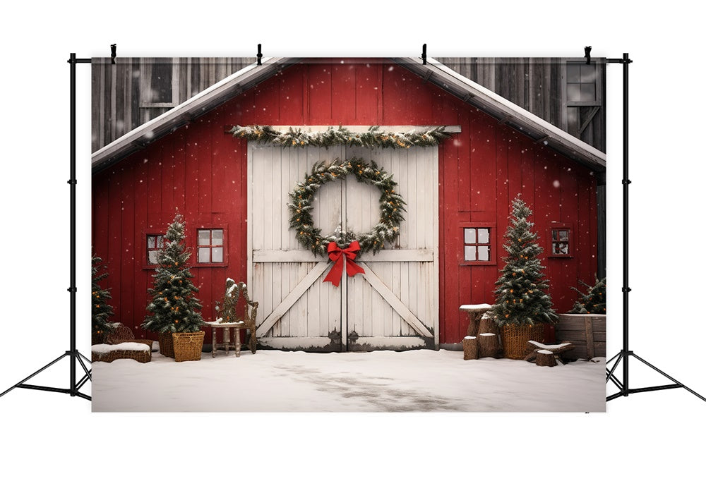 Christmas Tree Wreath Wooden House Backdrop RR7-722 – Dbackdrop
