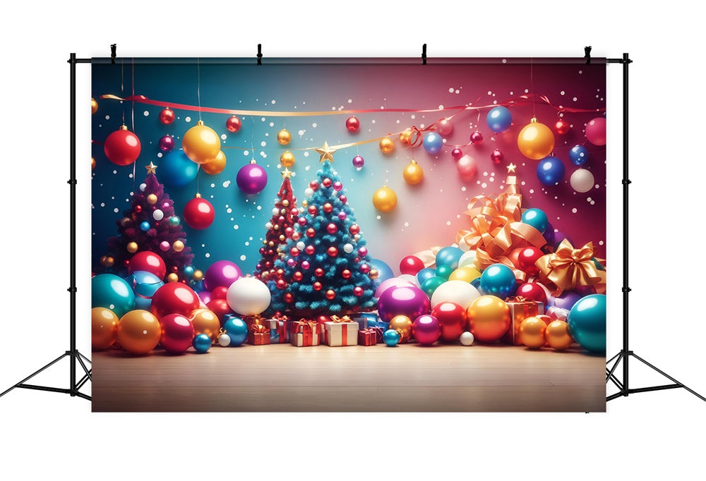 Colorful Christmas Tree Lights Balls Backdrop RR7-724 – Dbackdrop