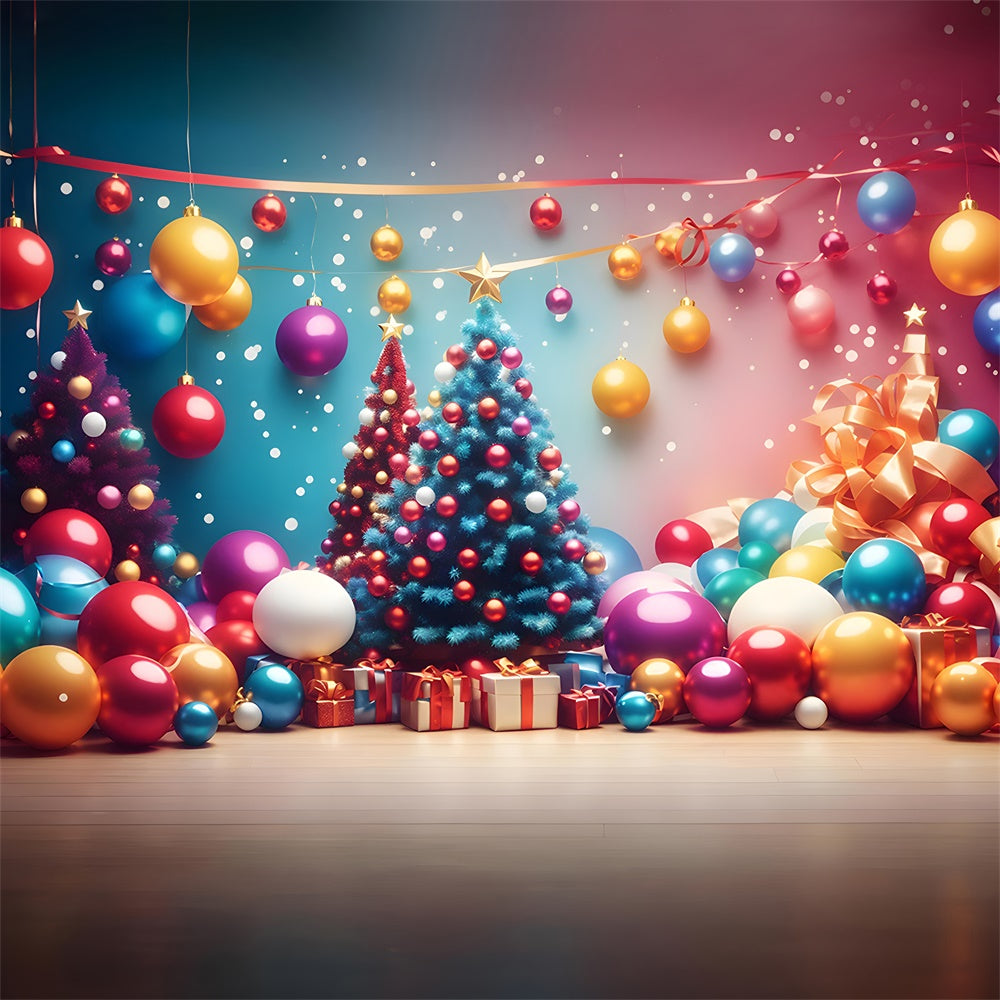 Colorful Christmas Tree Lights Balls Backdrop RR7-724 – Dbackdrop