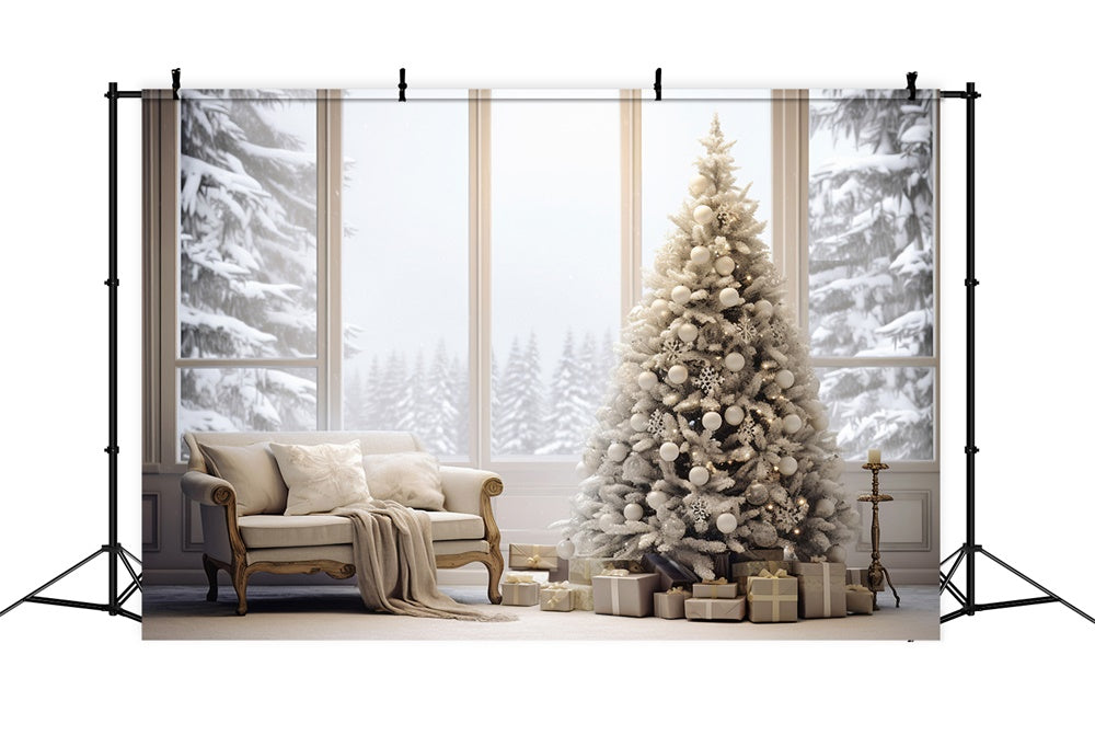 Cozy Room Christmas Tree Window Snow Backdrop RR7-726 – Dbackdrop