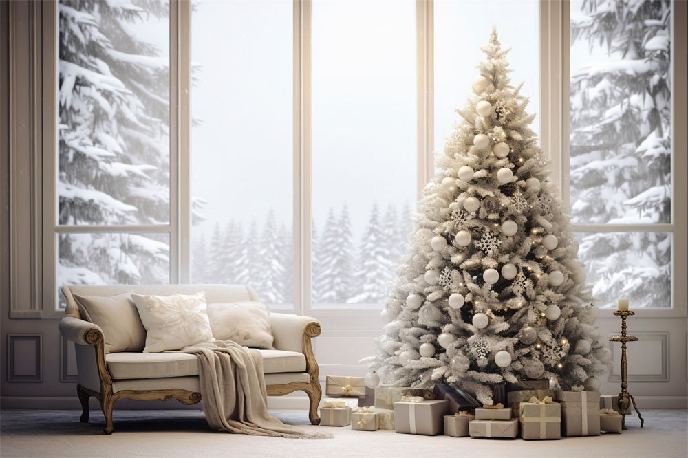Cozy Room Christmas Tree Window Snow Backdrop RR7-726 – Dbackdrop