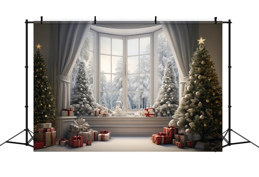 Christmas Window Snowy Tree Scenery Backdrop RR7-728 – Dbackdrop