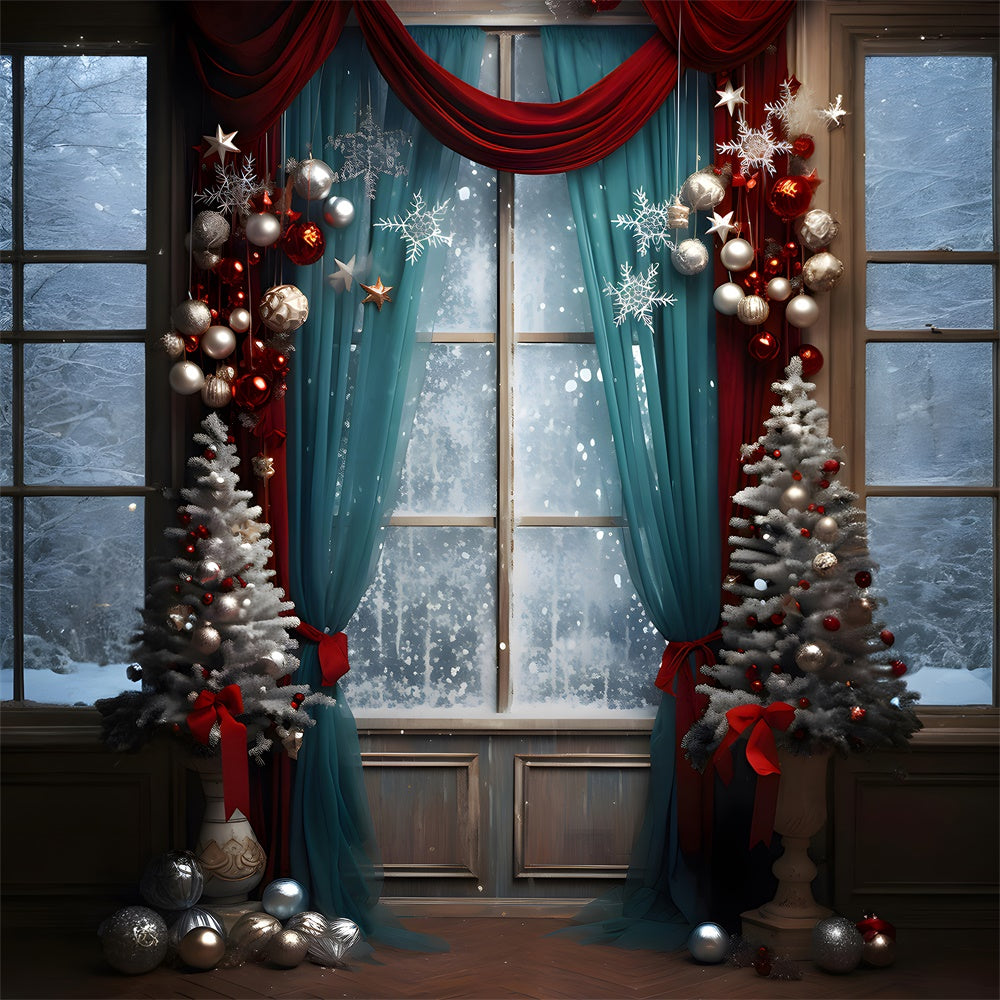 Christmas Snow Window Curtain Backdrop RR7-732 – Dbackdrop