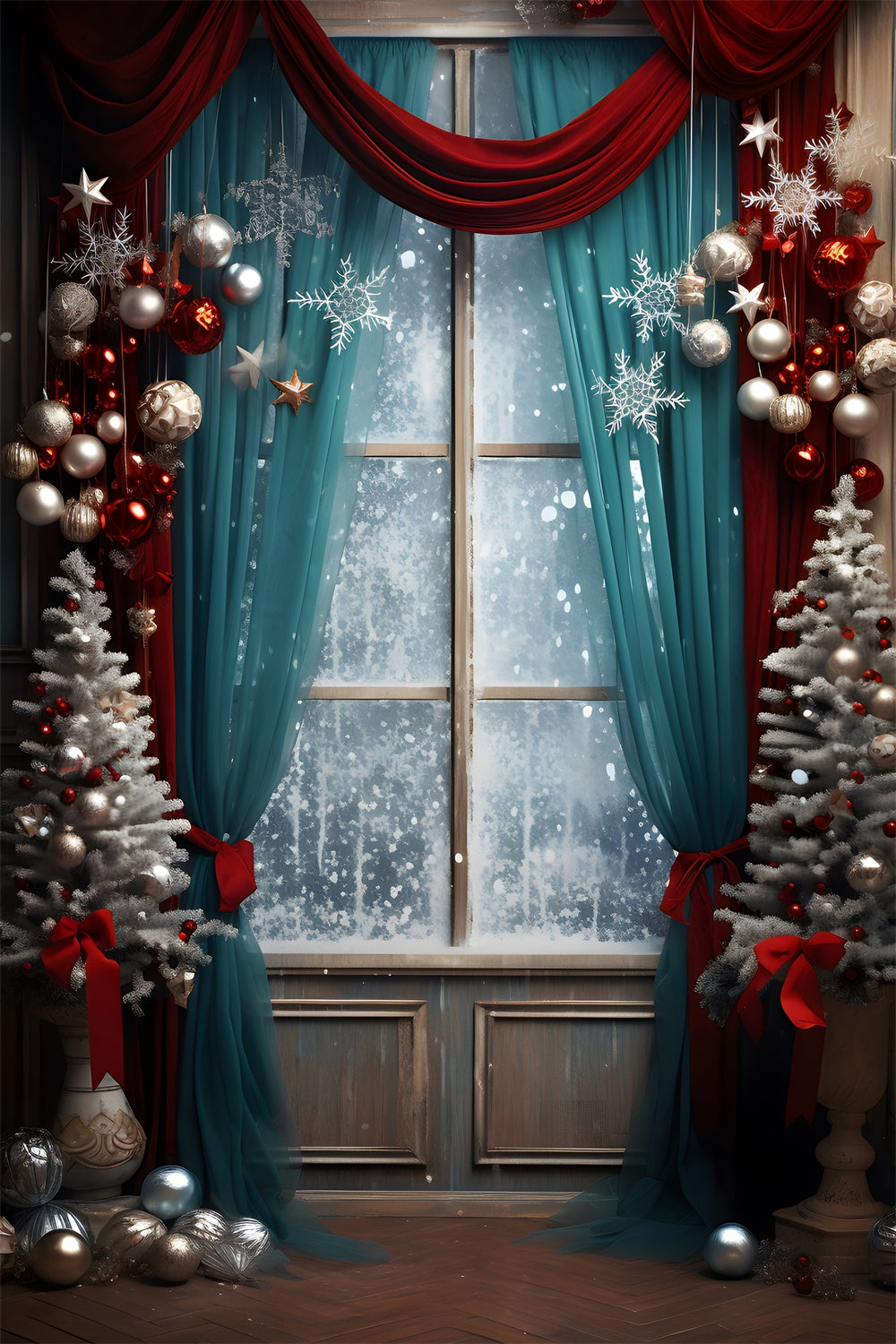 Christmas Snow Window Curtain Backdrop RR7-732 – Dbackdrop