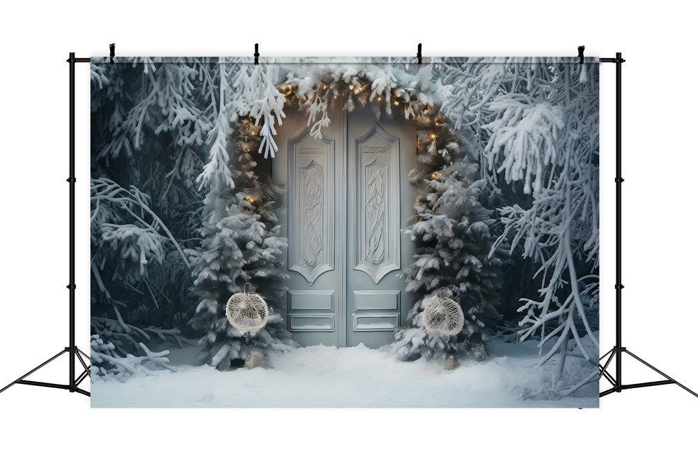 Frozen Fir Tree Christmas Wreath Door Backdrop RR7-736 – Dbackdrop