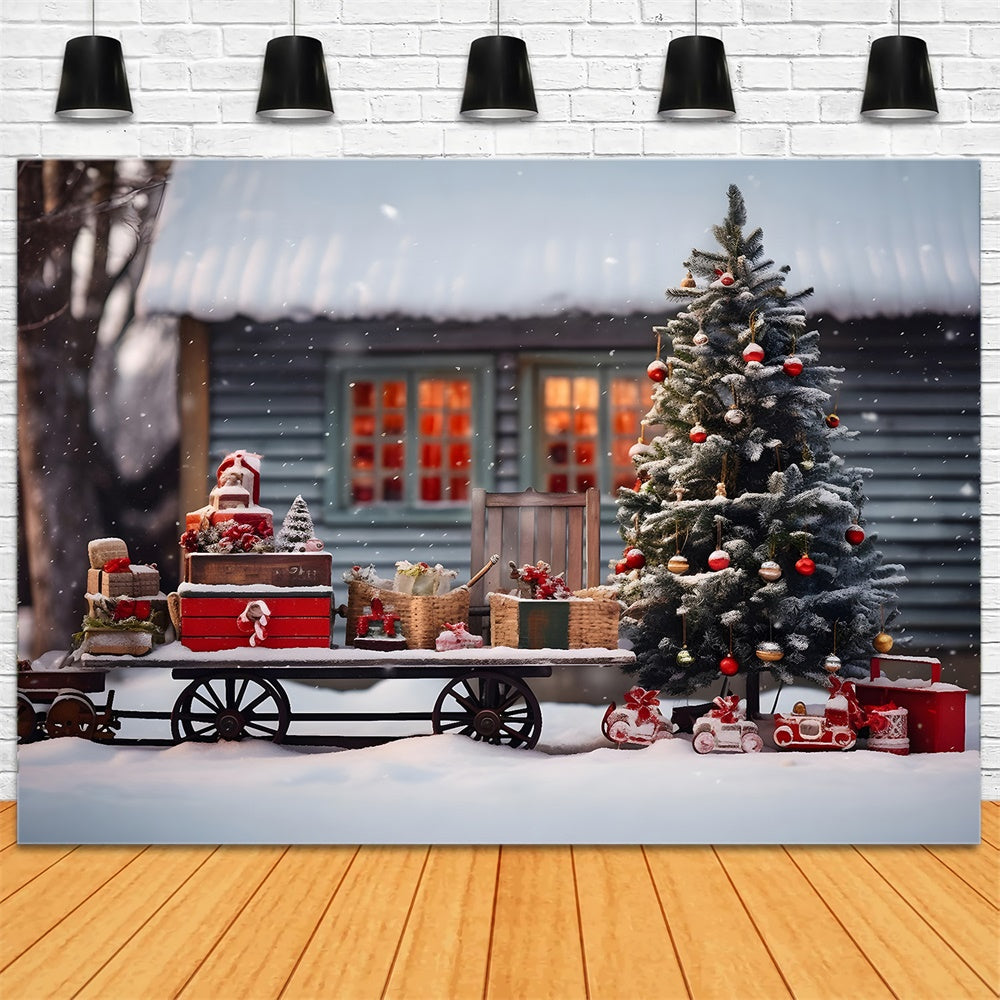 Santa Claus Snow Sled Christmas Tree Backdrop RR7-757 – Dbackdrop