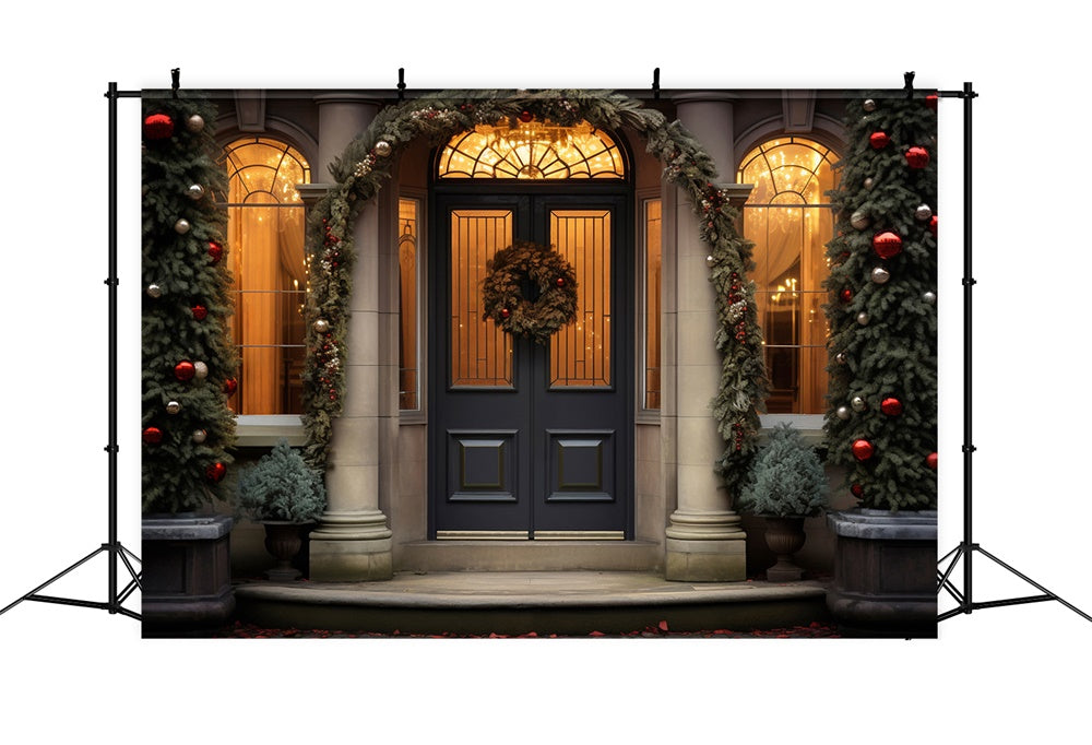 Christmas Evening Decorated House Backdrop RR7-759 – Dbackdrop