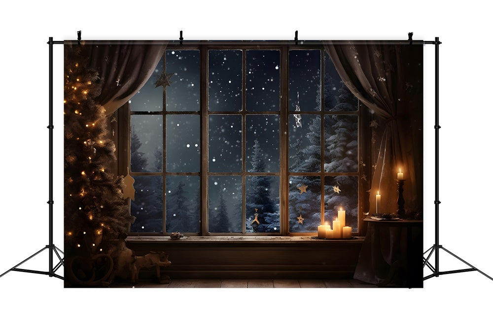 Christmas Night Window Snowy Trees Backdrop RR7-765 – Dbackdrop