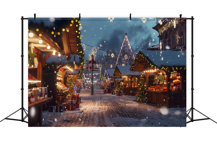 Christmas Night Town Glowing Trees Backdrop RR7-783 – Dbackdrop
