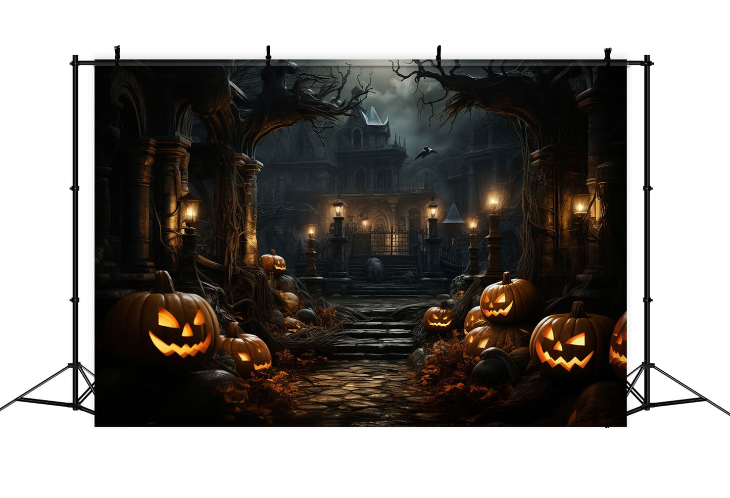 Halloween Cemetery Evil Pumpkin Lanterns Backdrop RR7-79 – Dbackdrop