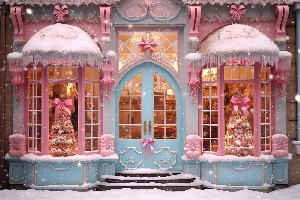 Christmas Pink Candy Shop Snow Backdrop RR7-790 – Dbackdrop
