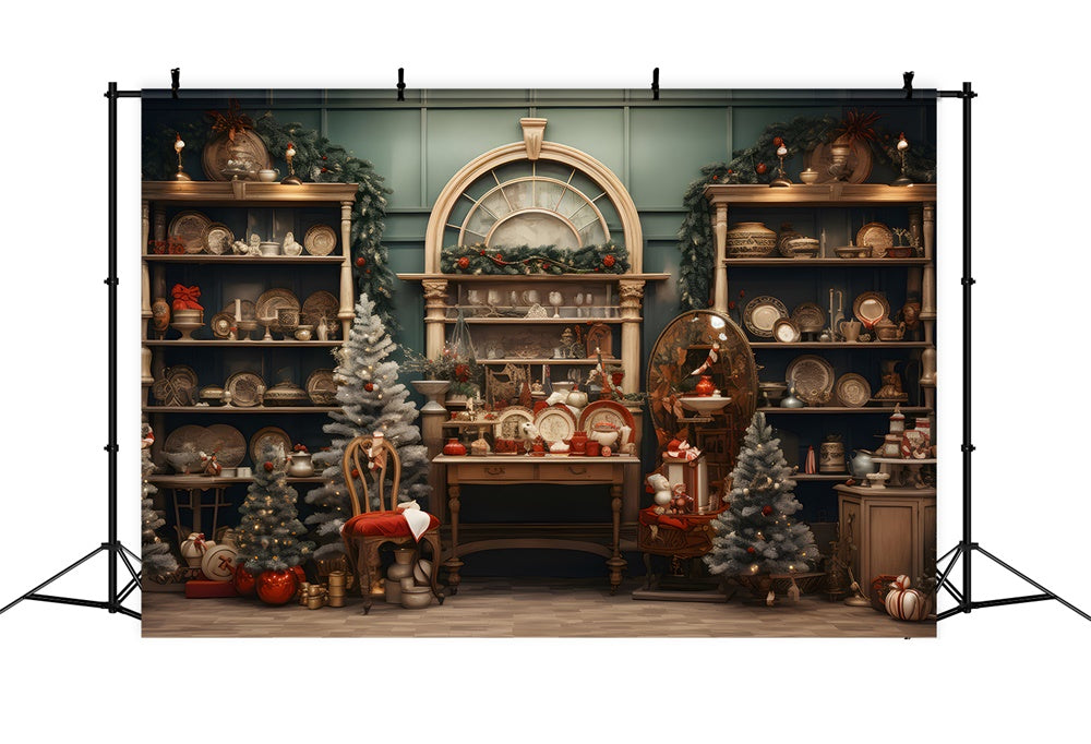 Christmas Shop Wooden Shelf Backdrop RR7-793 – Dbackdrop