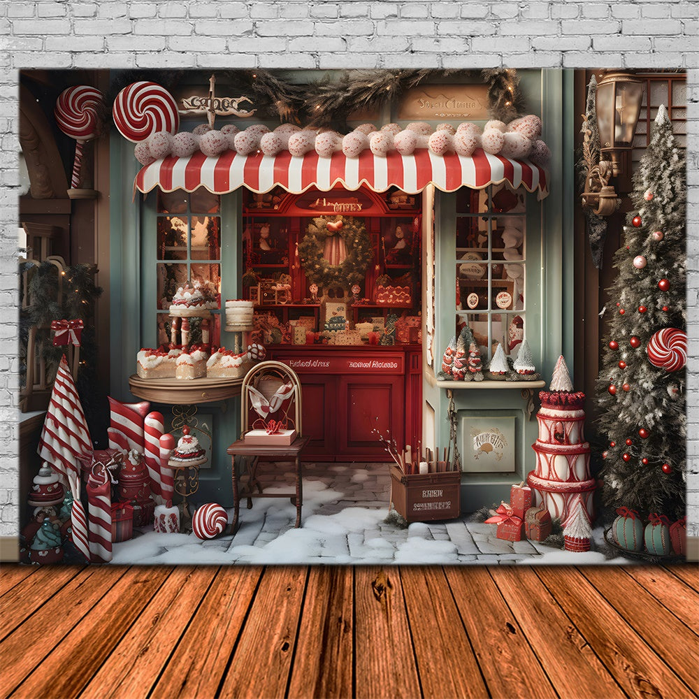 Christmas Tree Candy Shop Snow Backdrop RR7-798 – Dbackdrop