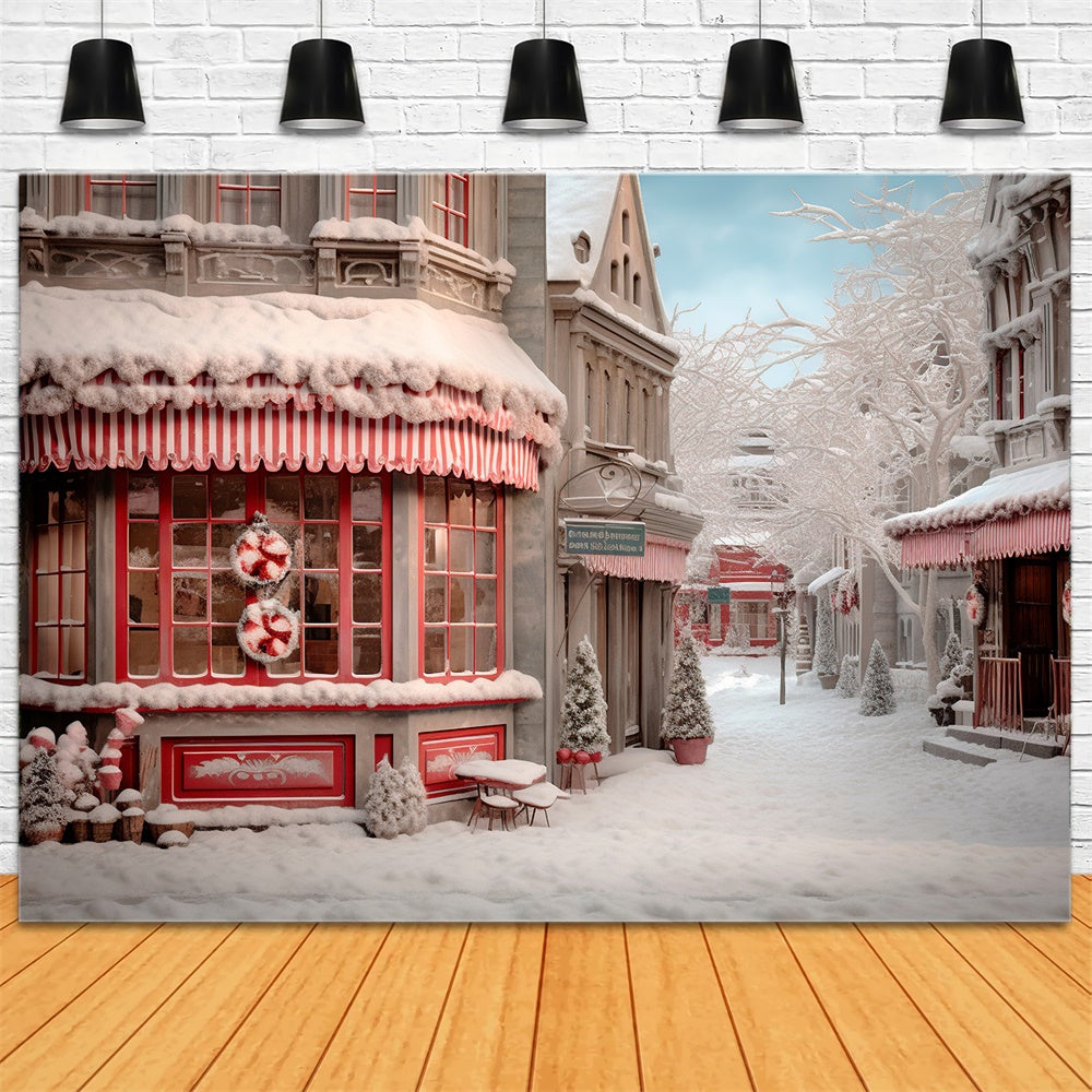 Winter Snowy Street Christmas Shop Backdrop RR7-800 – Dbackdrop