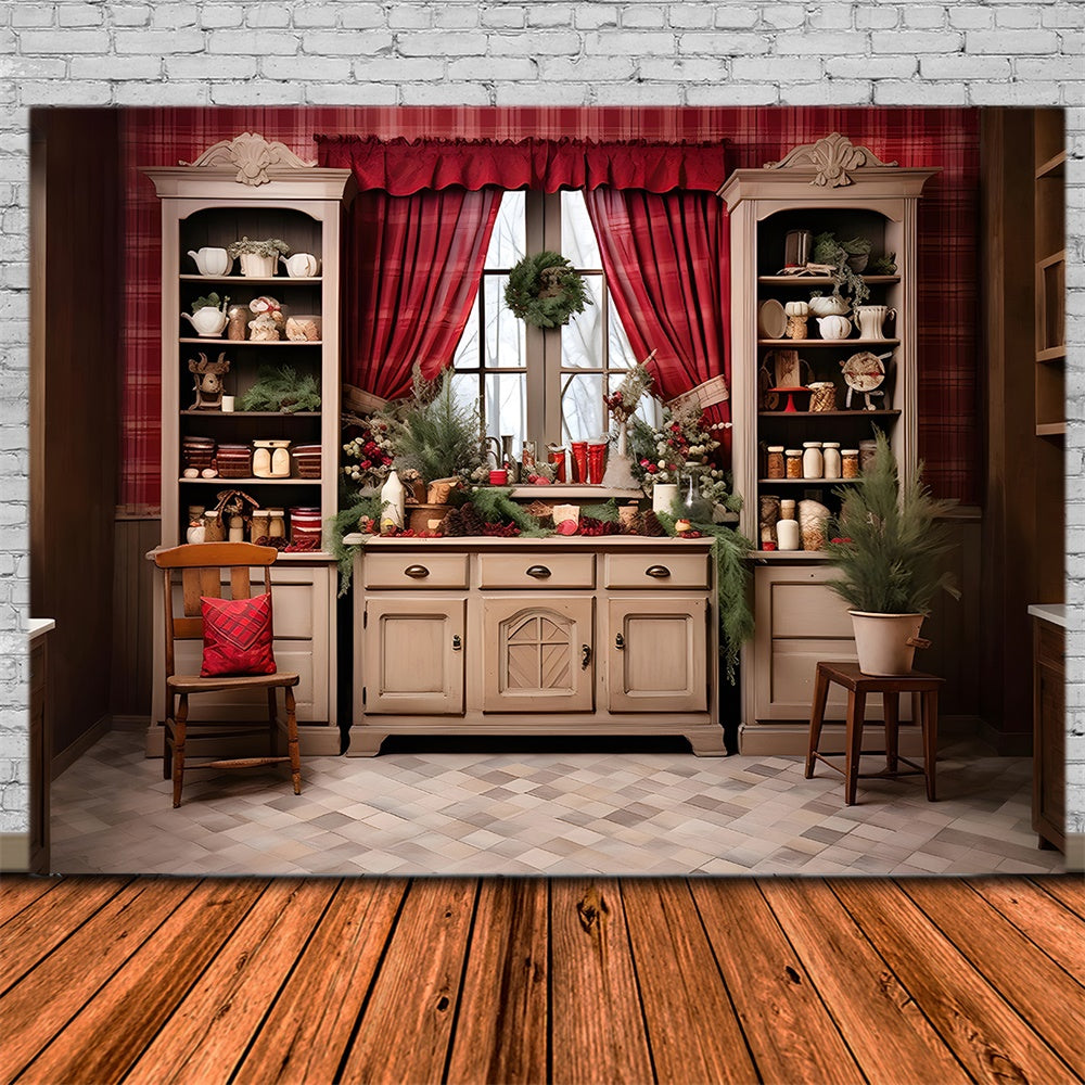 Christmas Kitchen Window Shelf Backdrop RR7-809 – Dbackdrop