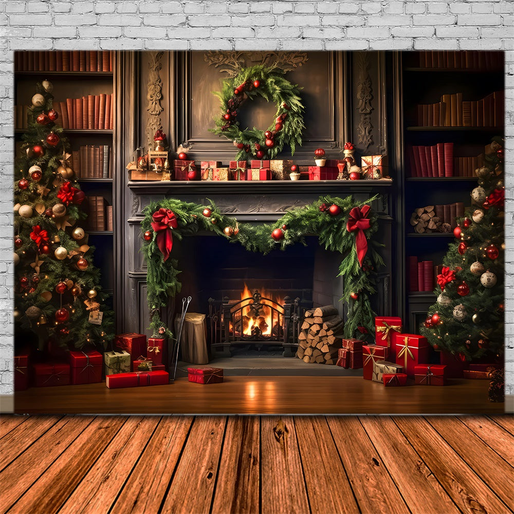 Christmas Tree Living Room Fireplace Backdrop RR7-820 – Dbackdrop