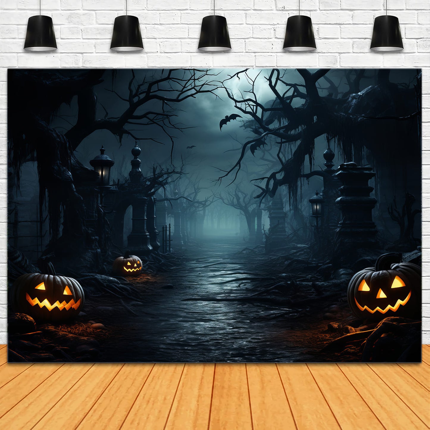 Halloween Horror Forest Evil Pumpkins Backdrop RR7-84 – Dbackdrop