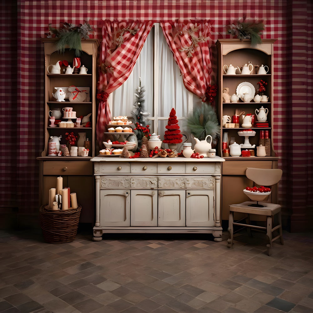 Decorated Christmas Kitchen Shelf Backdrop RR7-841 – Dbackdrop